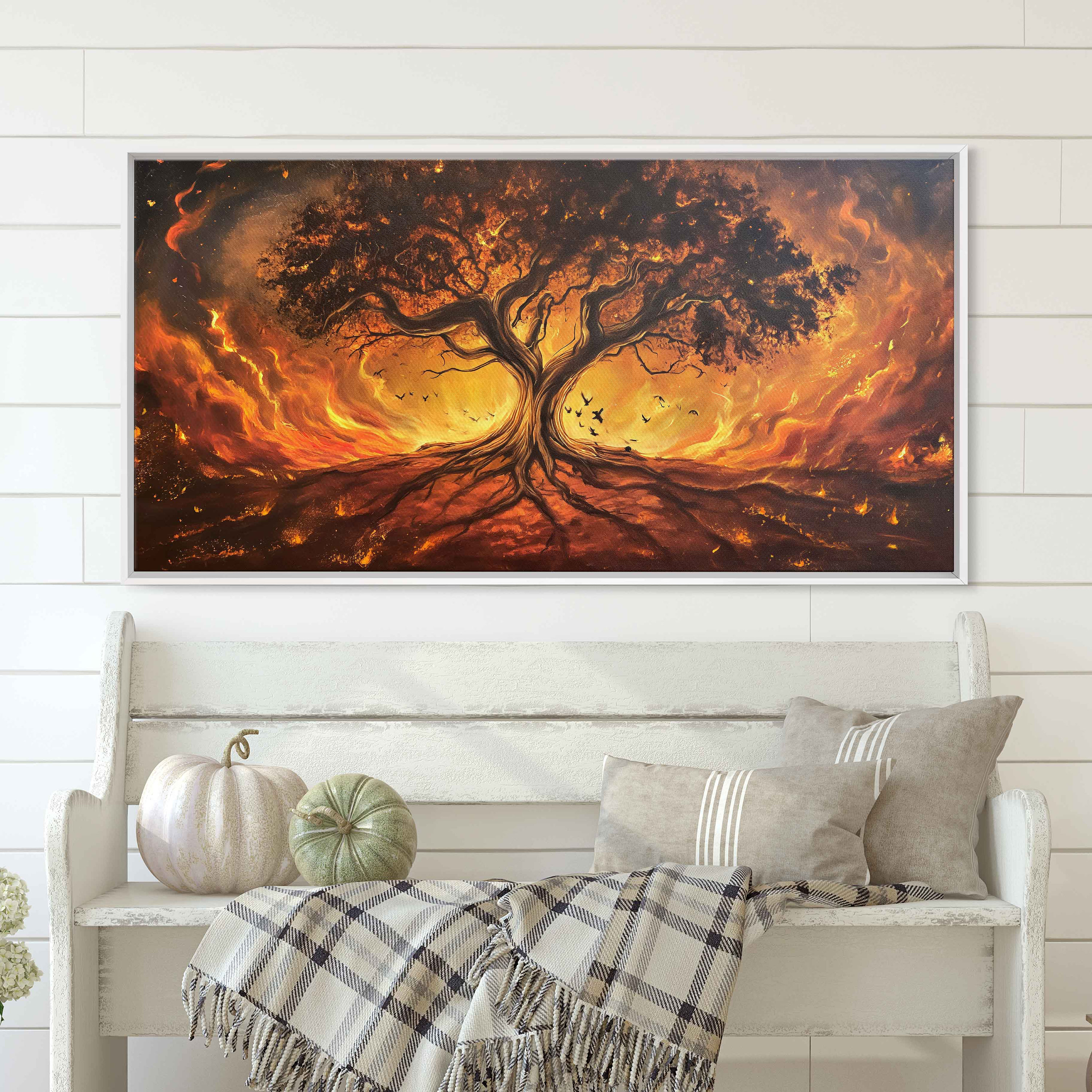 Wildfire Paining, World Tree on Fire, Framed Canvas Print, Ready to ...