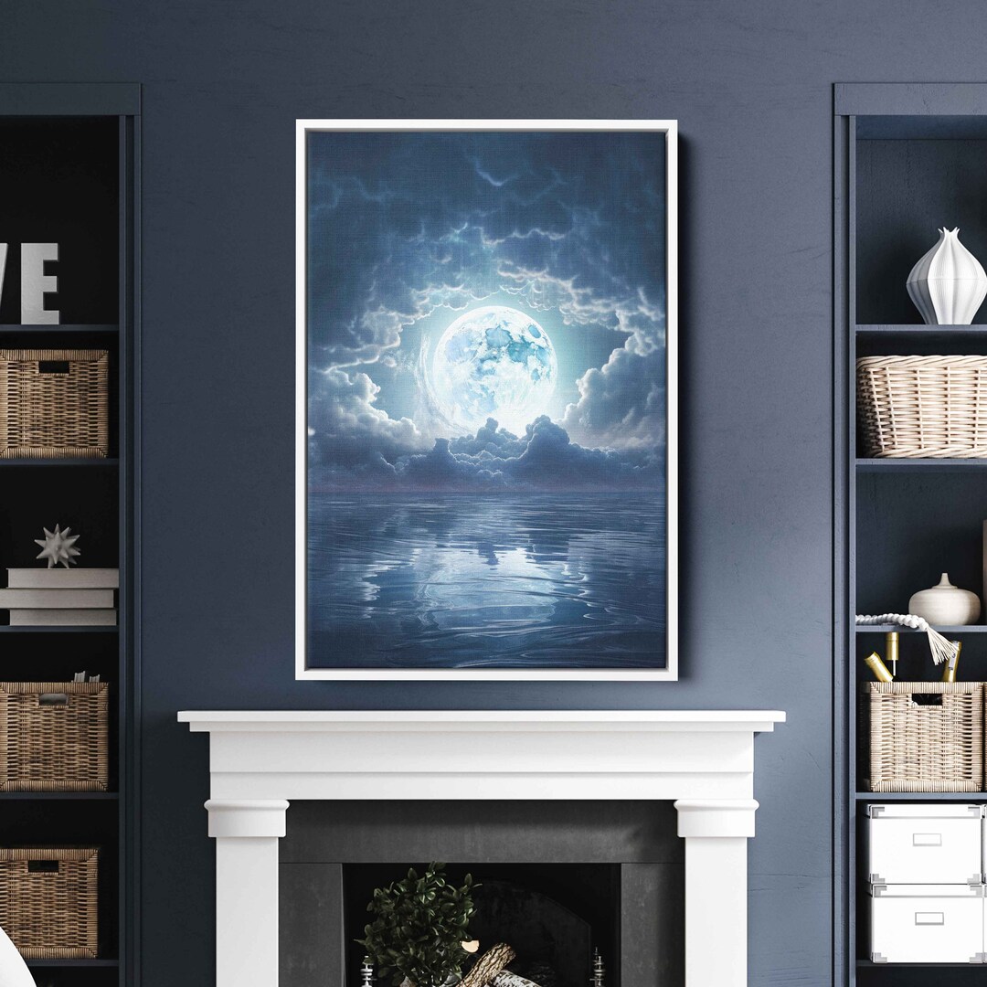 Moon Crashing Into Sea, Wall Art Canvas Print, Natural Disaster Fantasy ...