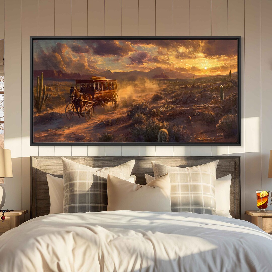 Stagecoach Racing Across Western Landscape Wall Art Canvas Print ...