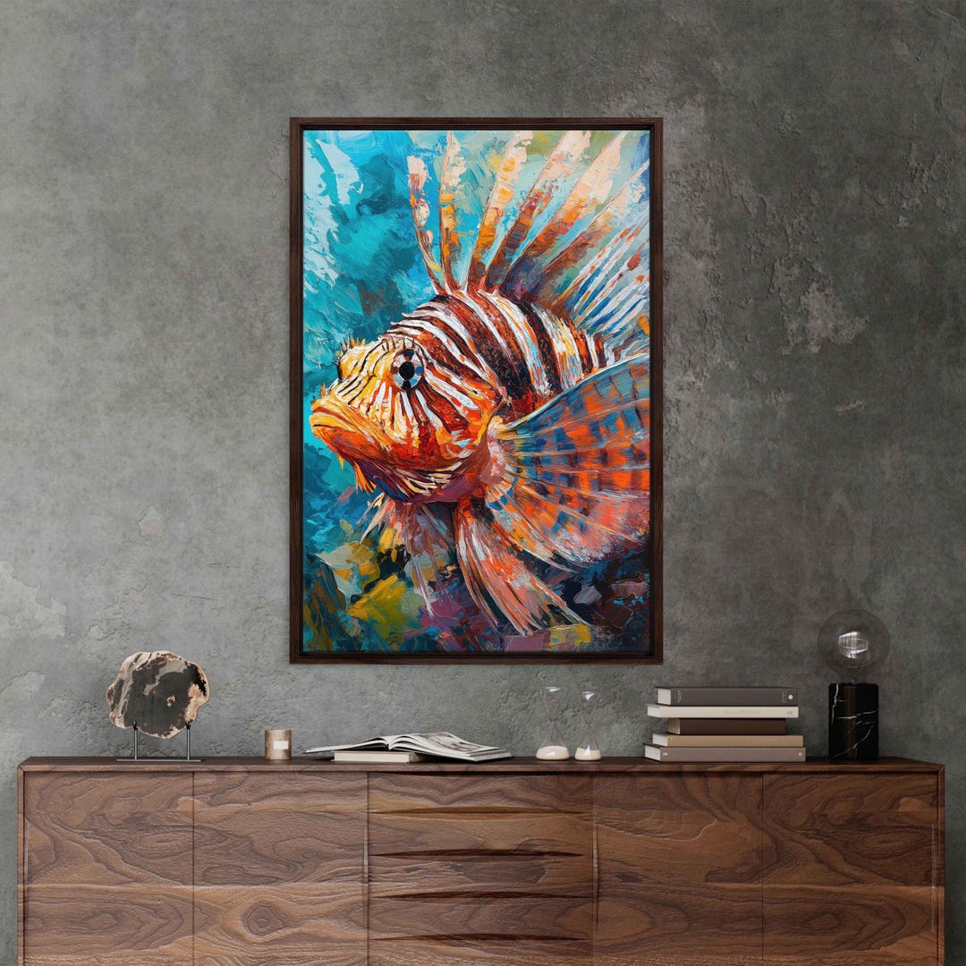 Lionfish Closeup, Wall Art Canvas Print, Colorful Acrylic Painting ...