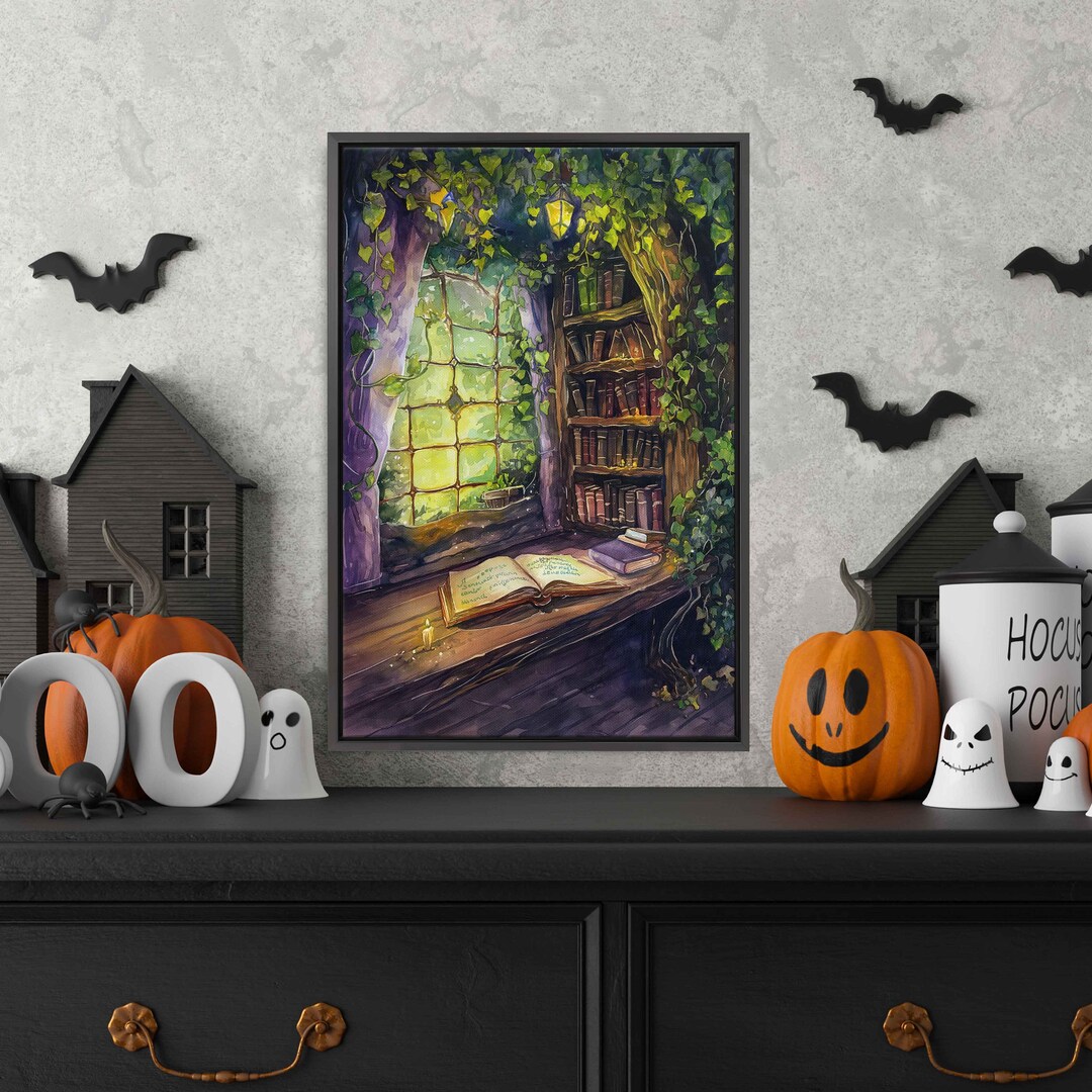 Whimsical Witches Magical Library With Moonlight Shining Through ...
