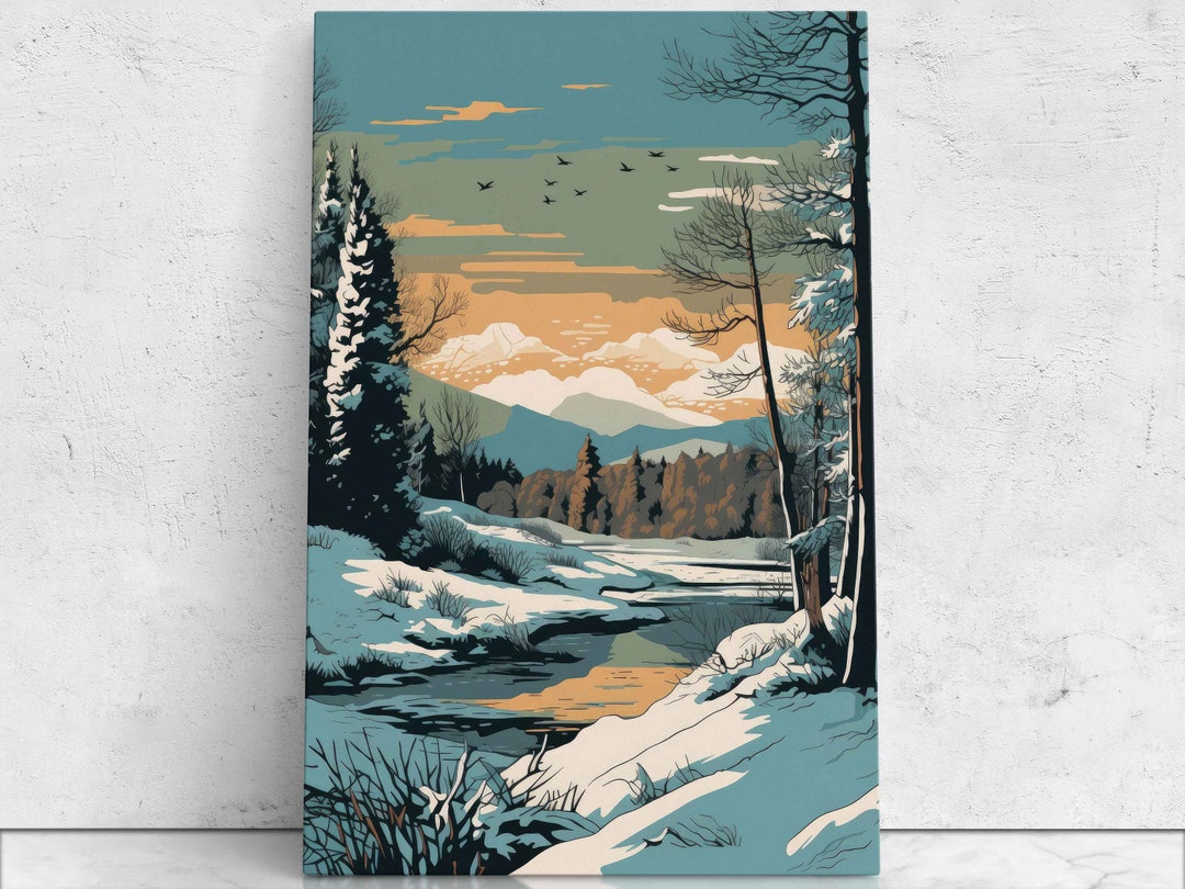 Pop Art Winter Landscape, Comic Book Style Illustrations, Vibrant ...