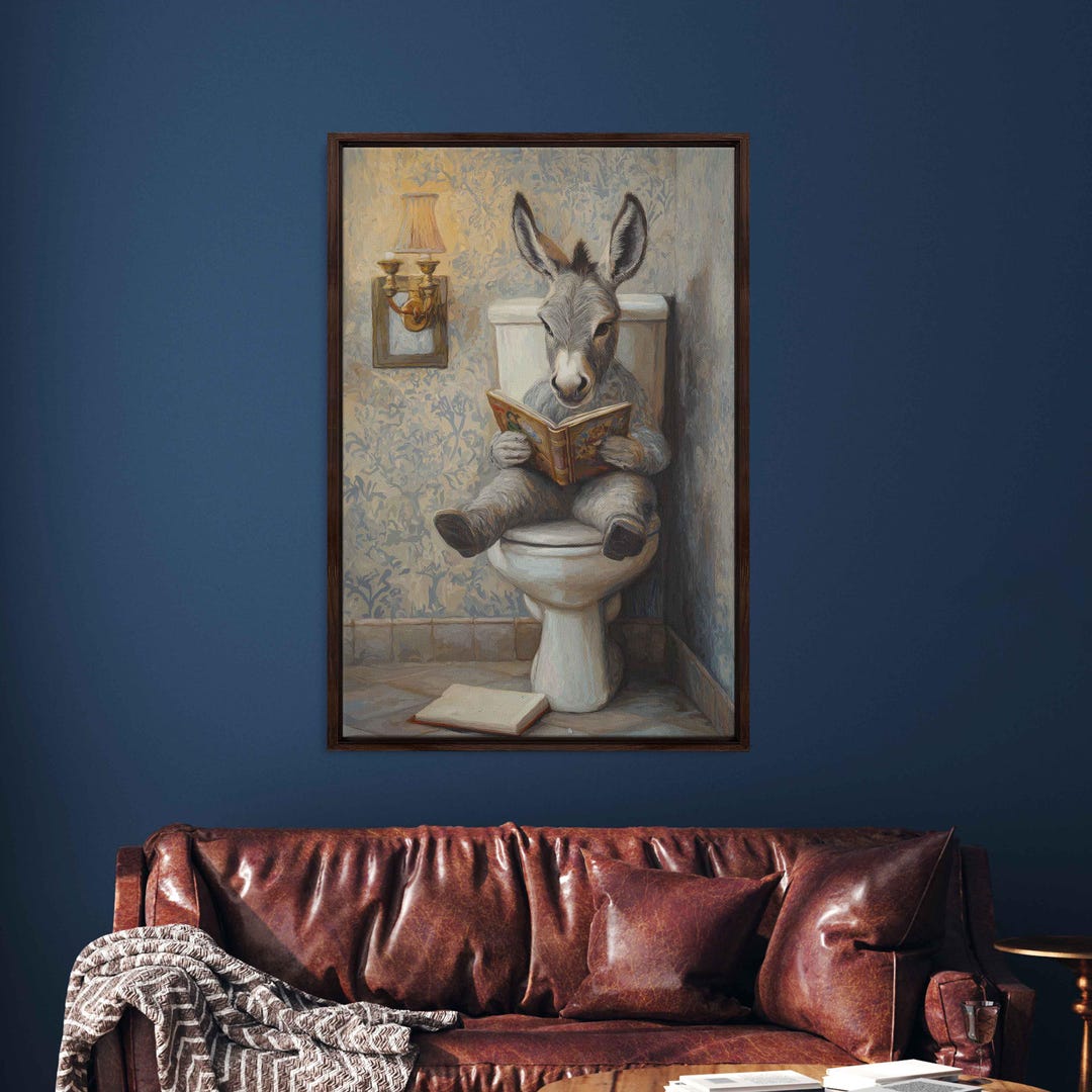 Donkey Reading Fairy Tales, Wall Art Canvas Print, Whimsical Oil ...
