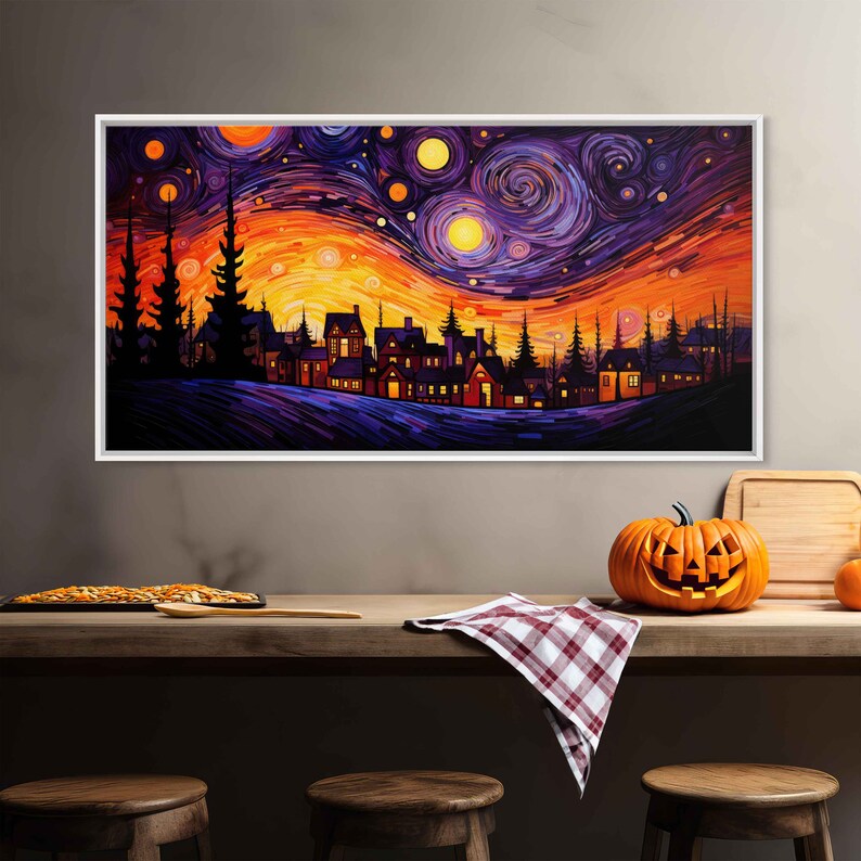 Starry Night Van Gogh Inspired Halloween Wall Art Canvas Print, Spooky ...