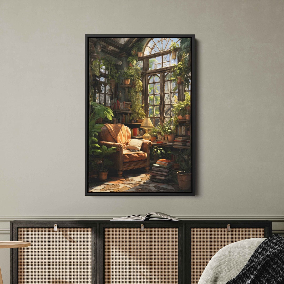 Greenhouse Book Nook Wall Art Canvas Print, Plant Nursery Library, Gift ...
