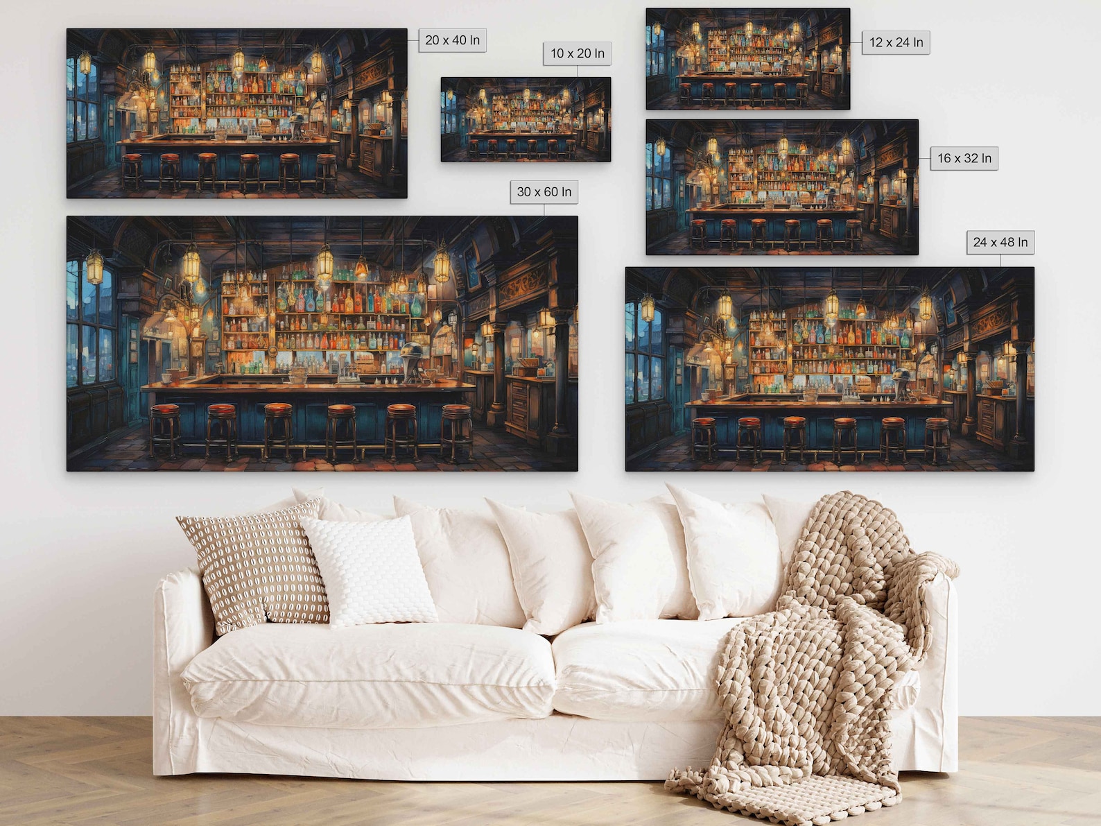 Cozy Watercolor Bar Art, Home Bar Decor, Bar Wall Art, Panoramic ...
