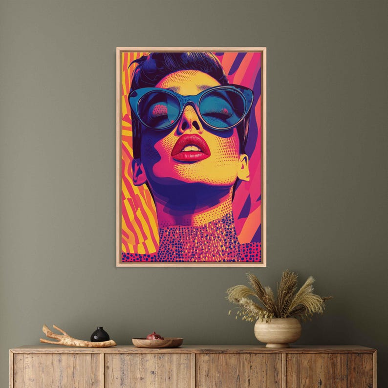 Pop Art Woman Headshot Vintage Digital Wall Art Canvas Print, Trendy ...