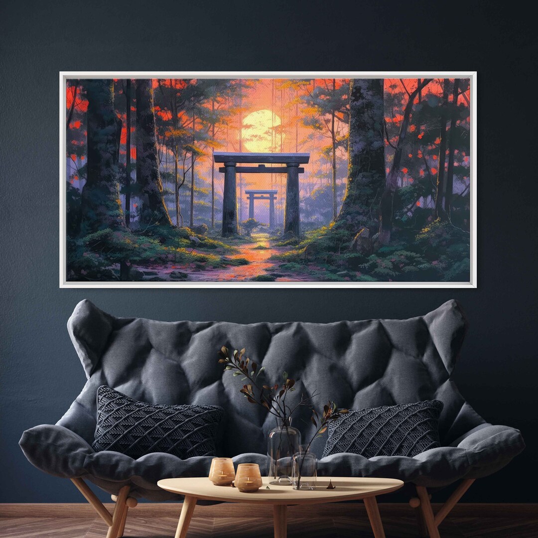 Japanese Shinto Shrine Oil Painting, Framed Canvas Print, Ready to Hang ...