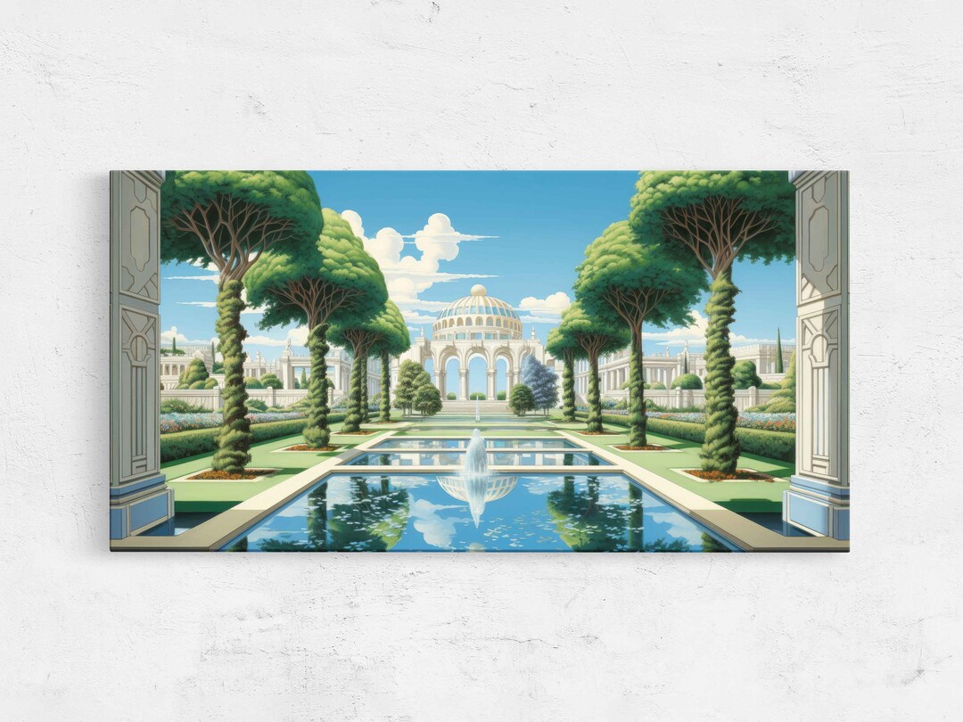 Art Deco Ponds Walk Wall Art Canvas Print, Tree Lined Reflection Pond ...