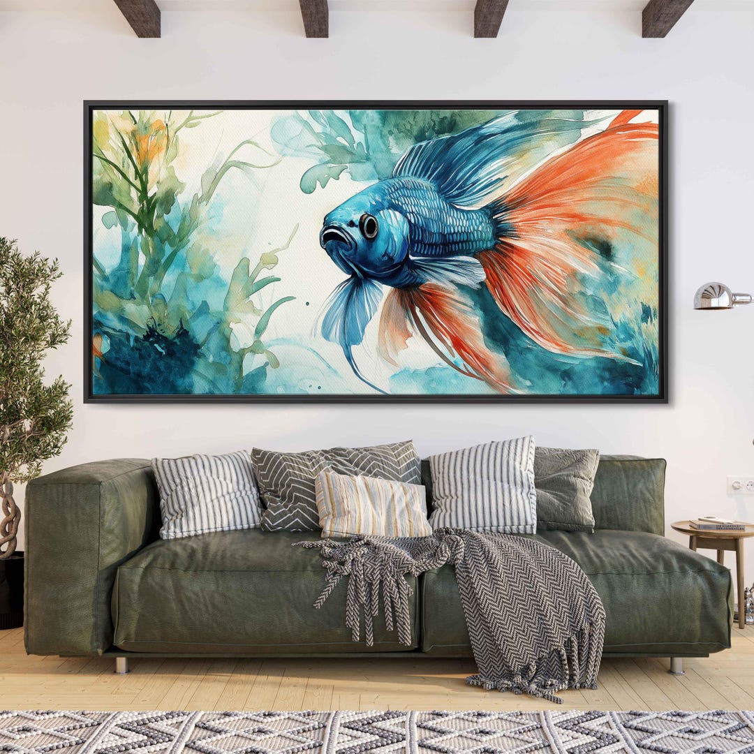 Betta Fish Watercolor, Wall Art Canvas Print, Flowing Fins, Underwater ...