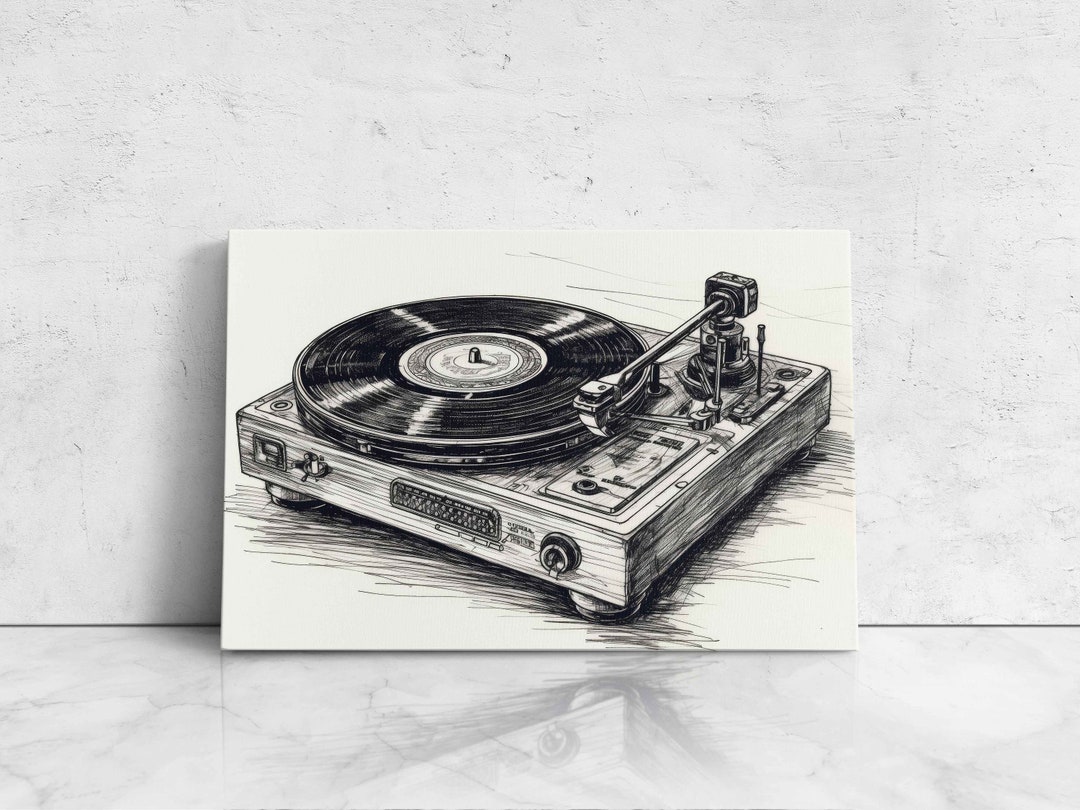 Record Player Drawing, Expressionist Pencil Art, Digital Illustration ...