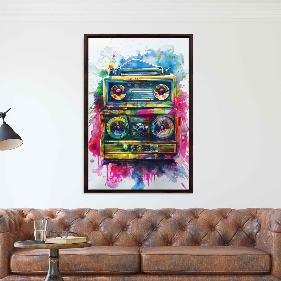 Pop Art Retro Radio Boombox Watercolor Wall Art Canvas Print, Trendy ...