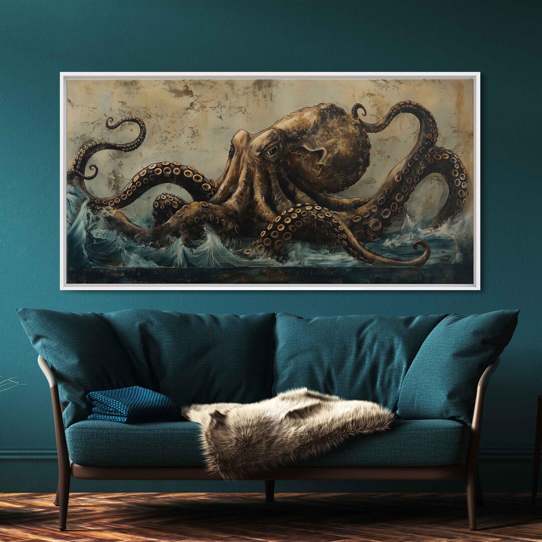 Scary Kraken Emerging From Ocean Waves Wall Art Canvas Print, Sea ...
