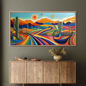 Abstract Arizona Desert Landscape, Wall Art Canvas Print, Bold Lines ...
