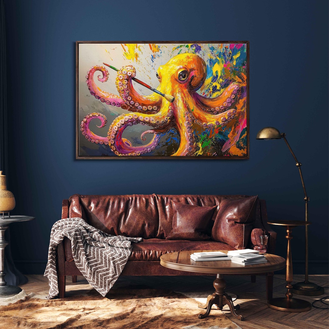 Whimsical Octopus Painting, Wall Art Canvas Print, Colorful Masterpiece ...