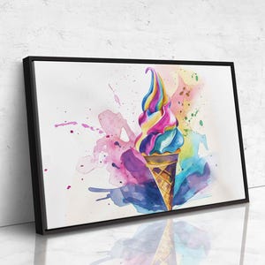 Pop Art Ice Cream Cone Watercolor Wall Art Canvas Print, Trendy ...