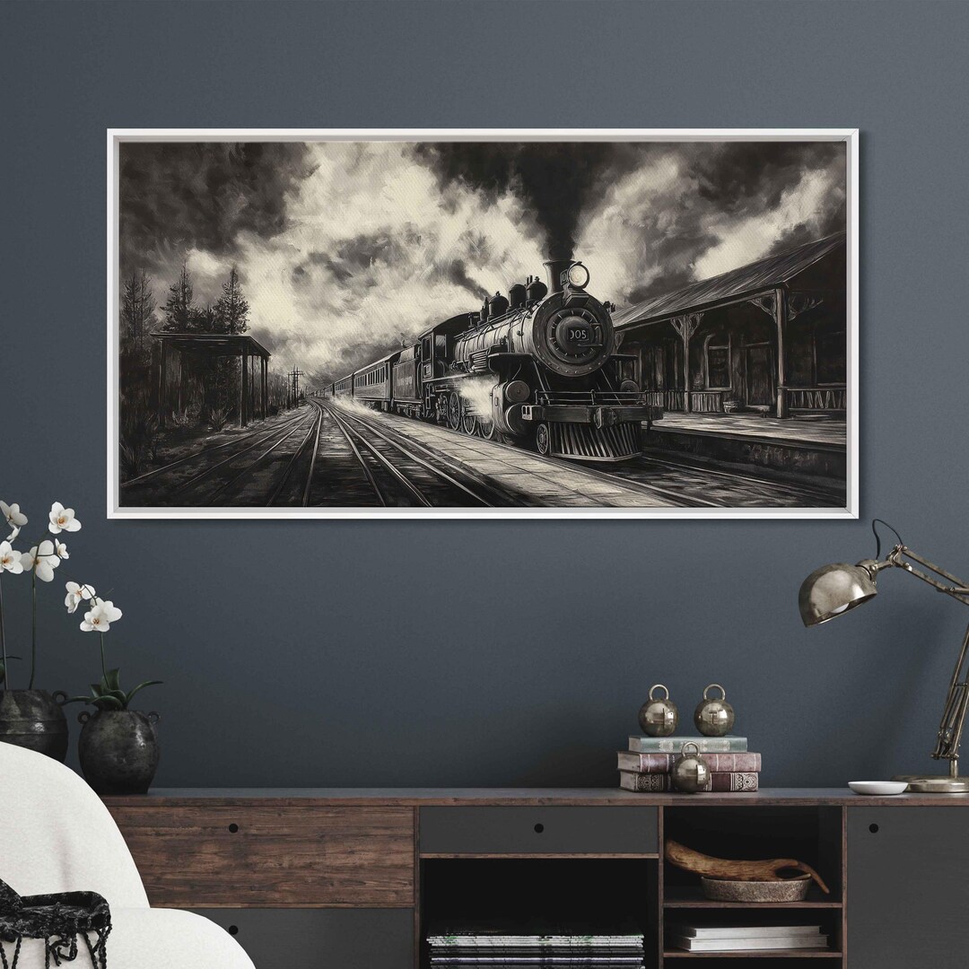 Vintage Steam Locomotive, Wall Art Canvas Print, Chiaroscuro Style ...