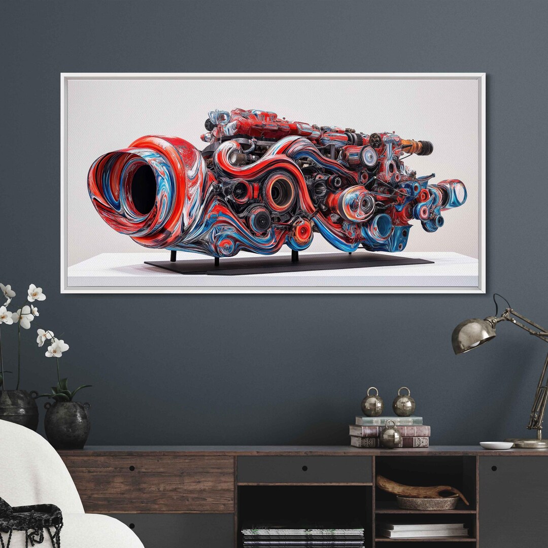 Racing Car Engine, Wall Art Canvas Print, Dynamic Reds and Blues ...