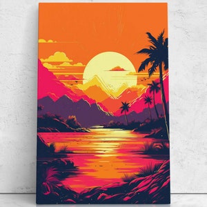 Tropical Summer Pop Art Landscape, Digital Illustration on Canvas ...
