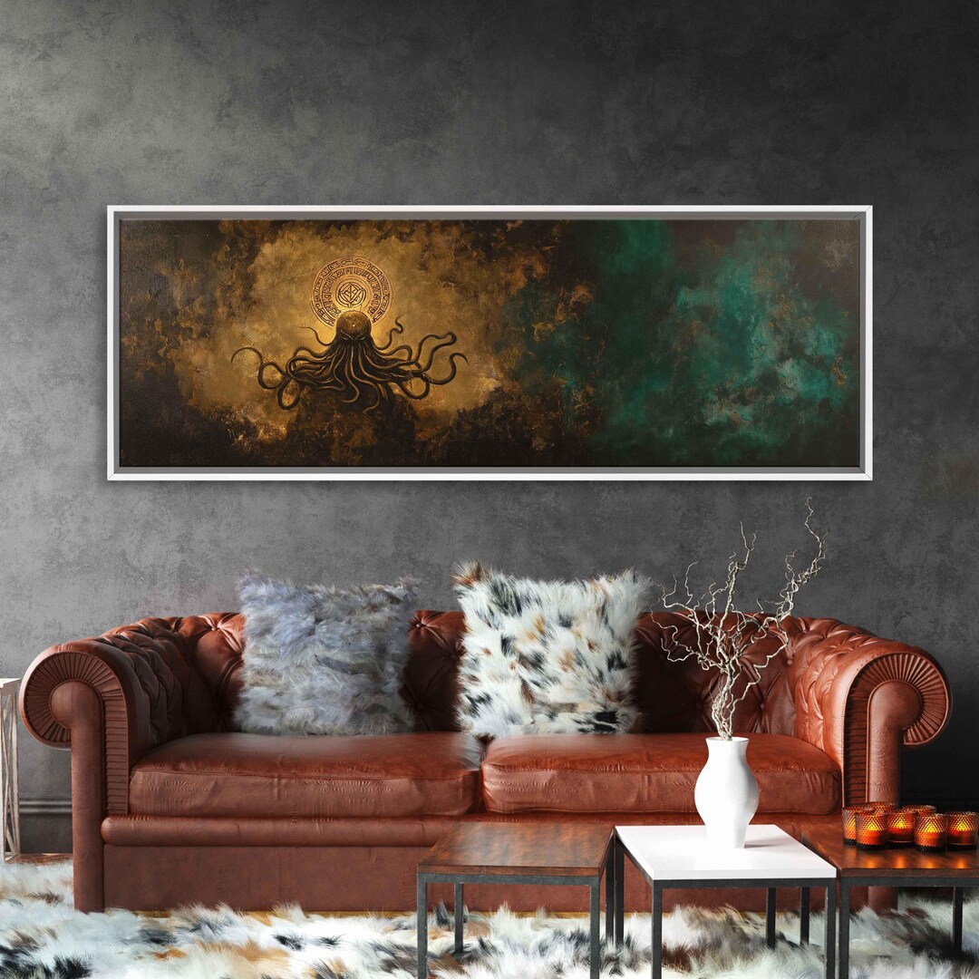 Cthulhu With Ancient Runes, Wall Art Canvas Print, Dark Gold and ...