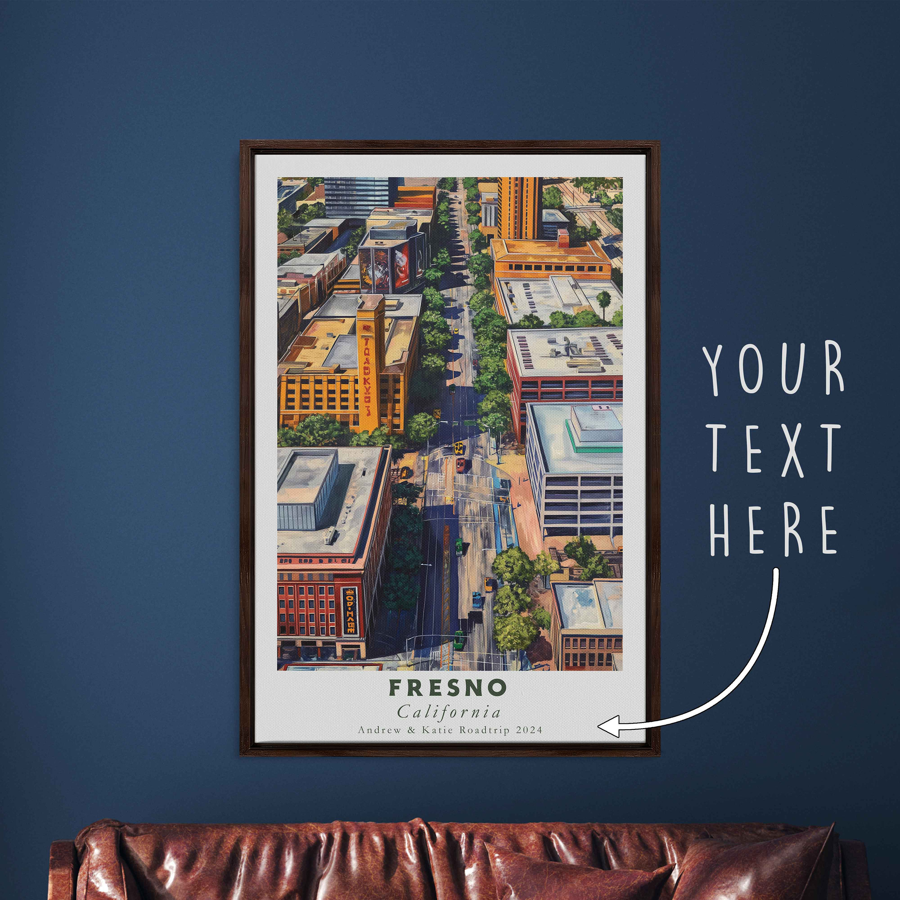 Fresno California Acrylic Painting Travel Art, Framed Canvas Wall Art ...