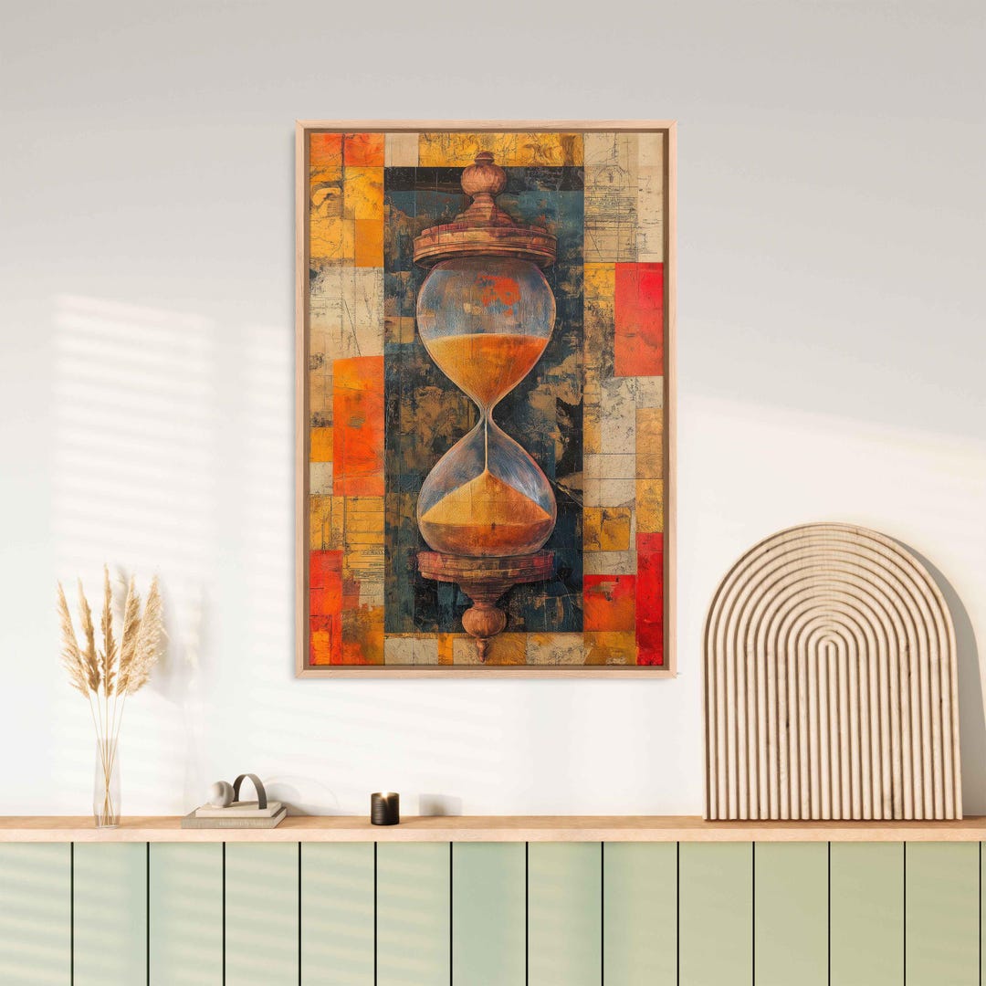 Surreal Golden Sand Hourglass, Wall Art Canvas Print, Artistic Collage ...