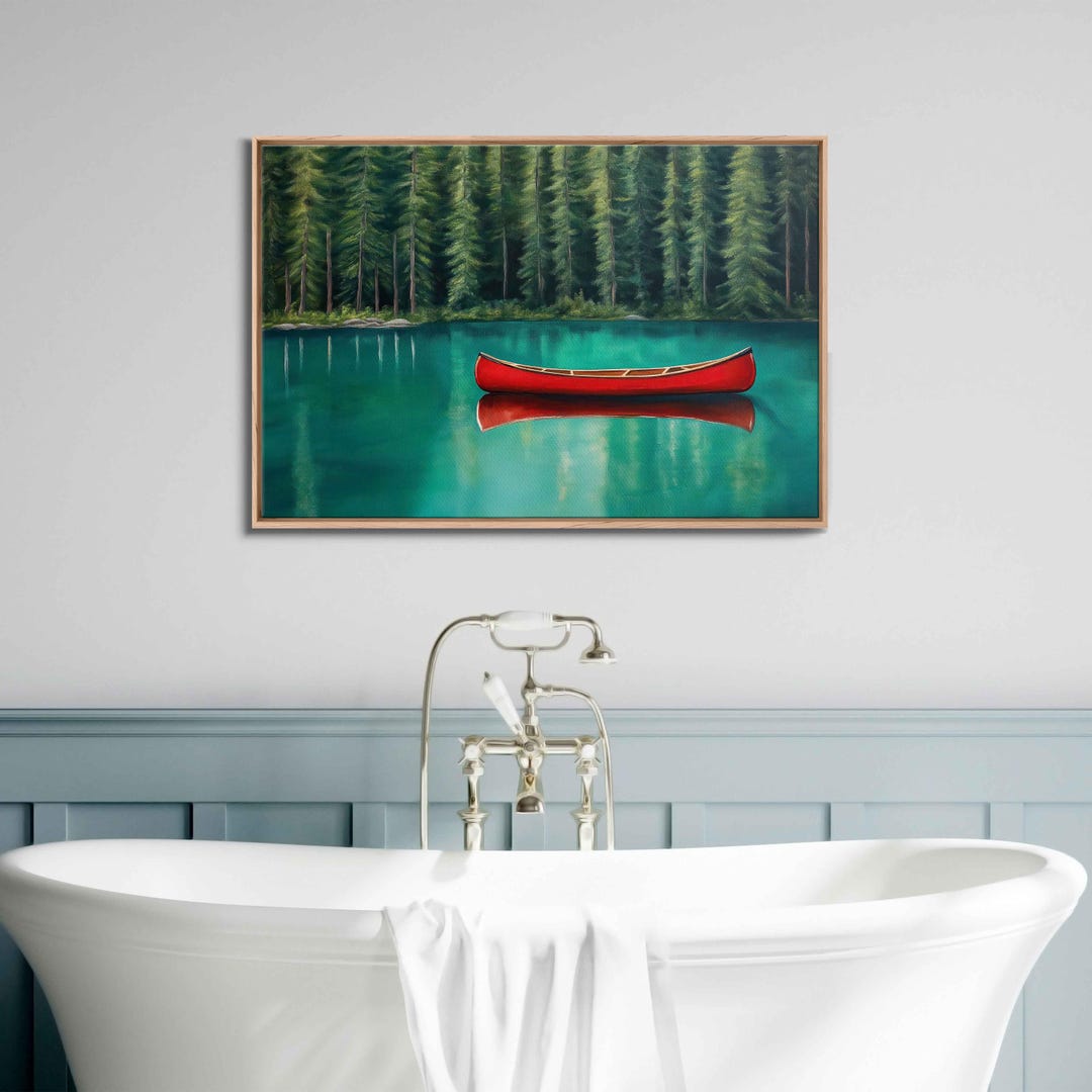 Red Canoe on Tranquil Emerald Lake, Wall Art Canvas Print - Etsy