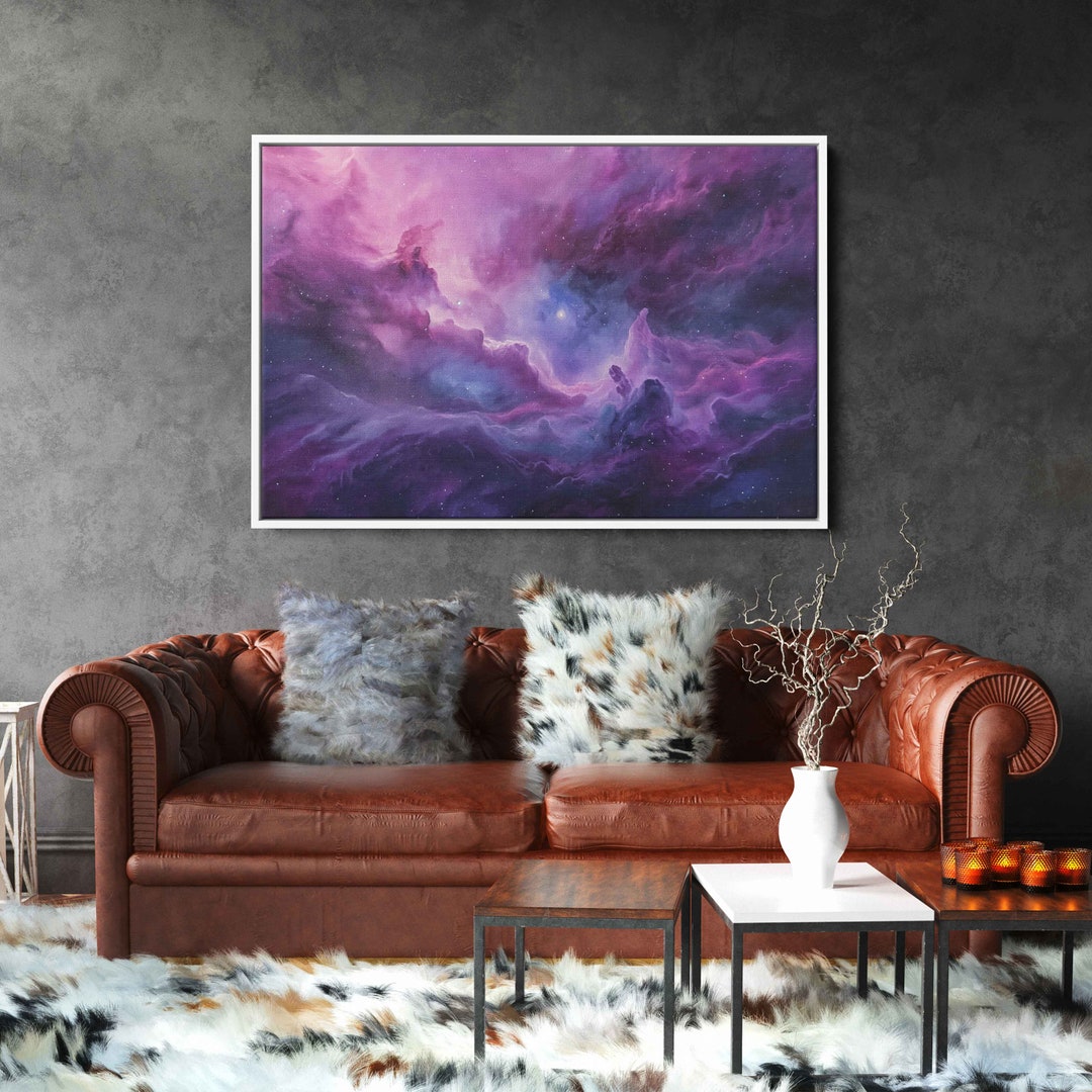 Purple Blue Space Nebula Painting, Canvas Wall Art Print, Space Art ...