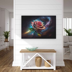 Stunning Oil Painting of A Rose in Space, Fantasy Wall Art, Sparkling ...