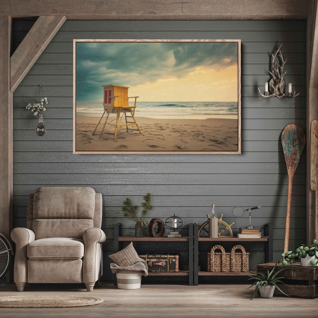 Beach Watchtower Landscape Wall Art Canvas Print, Lifeguard Station ...