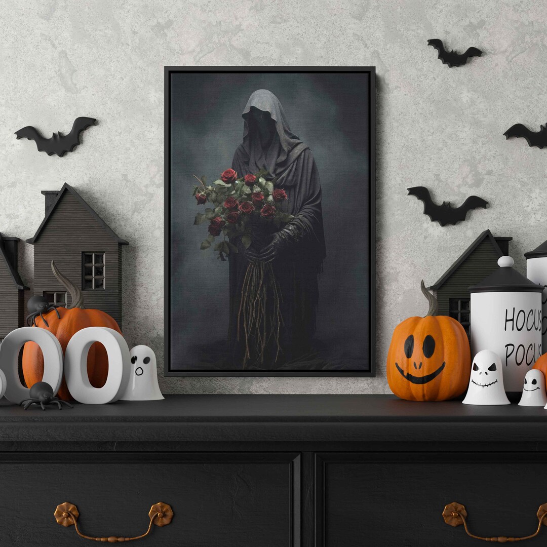 Grim Reaper Holding Roses Wall Art Canvas Print, Angel of Death ...