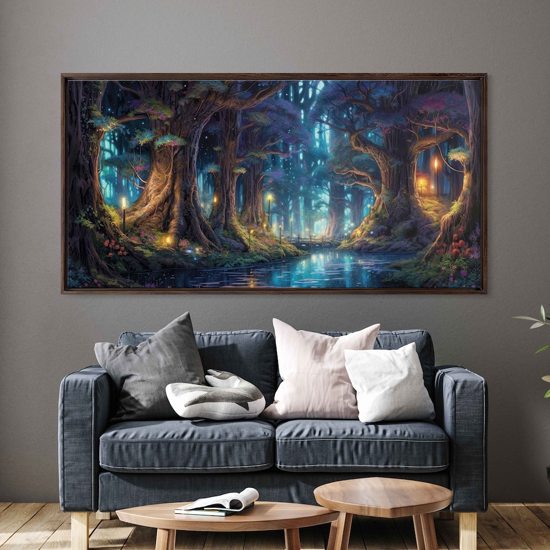 Enchanted Magical Forest Pond, Fantasy Art, Canvas Wall Art Print ...