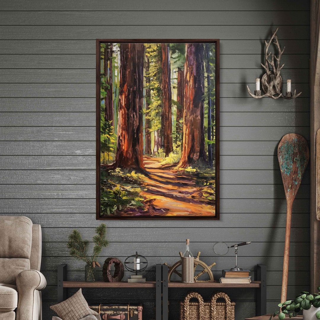 Acrylic Redwood Forest Path Wall Art Canvas Print, Gift for Nature ...