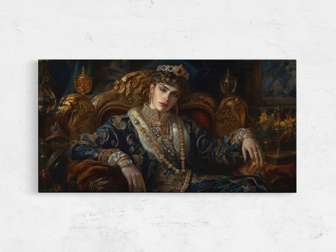 Fashionable Renaissance Prince Sitting on Throne Oil Painting, Framed ...