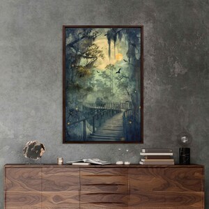 Creaky Old Wooden Bridge Spanning Over Misty Swamp Wall Art Canvas ...