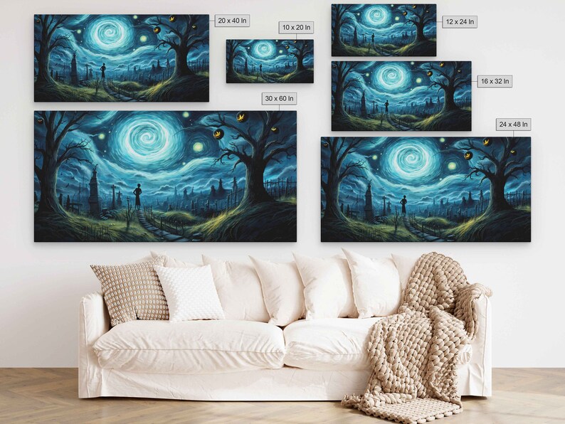 Spooky Halloween Starry Night Van Gogh Inspired Impressionist Wall Art ...
