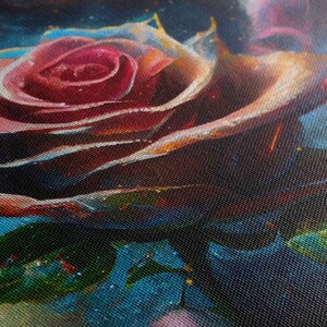 Stunning Oil Painting of A Rose in Space, Fantasy Wall Art, Sparkling ...