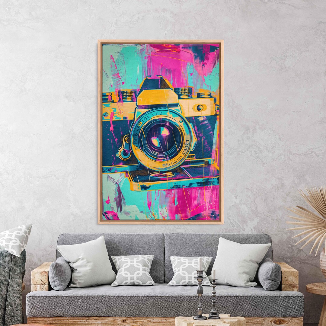 Pop Art Vintage Camera Acrylic Wall Art Canvas Print, Trendy Painting ...