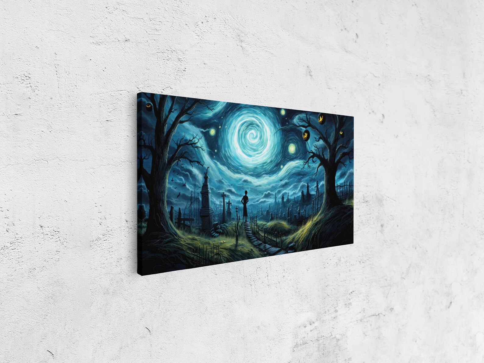 Spooky Halloween Starry Night Van Gogh Inspired Impressionist Wall Art ...
