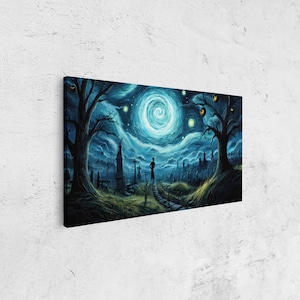 Spooky Halloween Starry Night Van Gogh Inspired Impressionist Wall Art ...