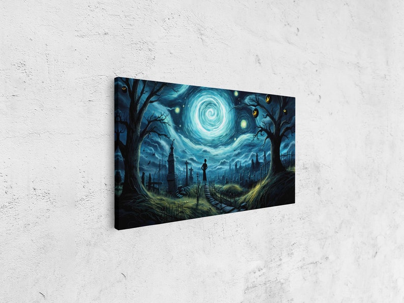 Spooky Halloween Starry Night Van Gogh Inspired Impressionist Wall Art ...