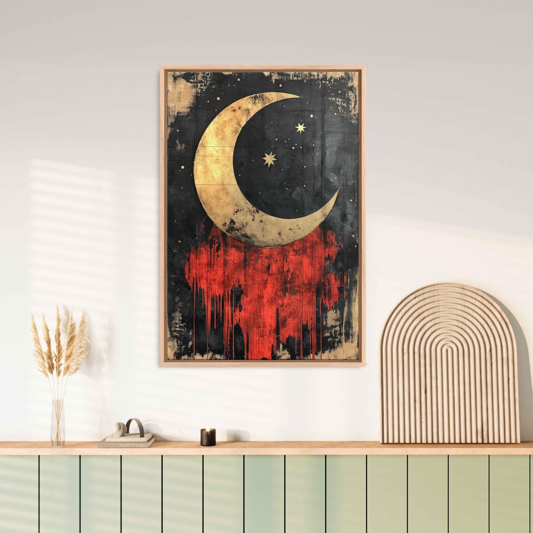 Crescent Moon Magic, Wall Art Canvas Print, Gold Leaf Accents ...