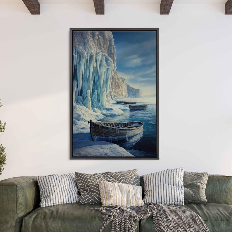 Lake Baikal Acrylic Painting, Wall Art Canvas Print, Majestic Winter ...