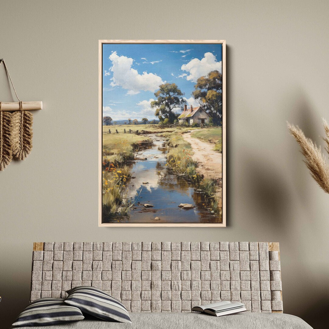 Watercolor Stream Wall Art Canvas Print, Rural Farm Life, Old Farmhouse ...