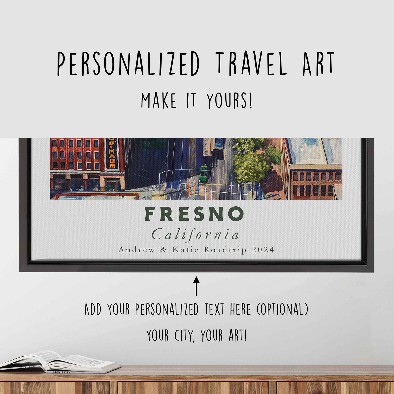 Fresno California Acrylic Painting Travel Art, Framed Canvas Wall Art ...