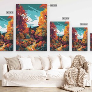 Vibrant Autumn Pop Art Landscape, Digital Illustration on Canvas, Fall ...