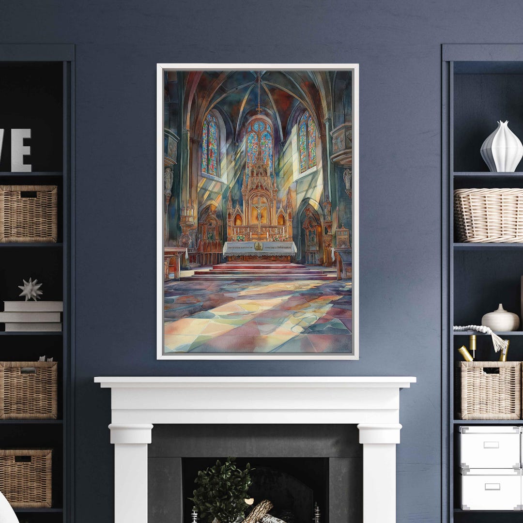 Catholic Church Interior, Wall Art Canvas Print, Watercolor, Ornate ...