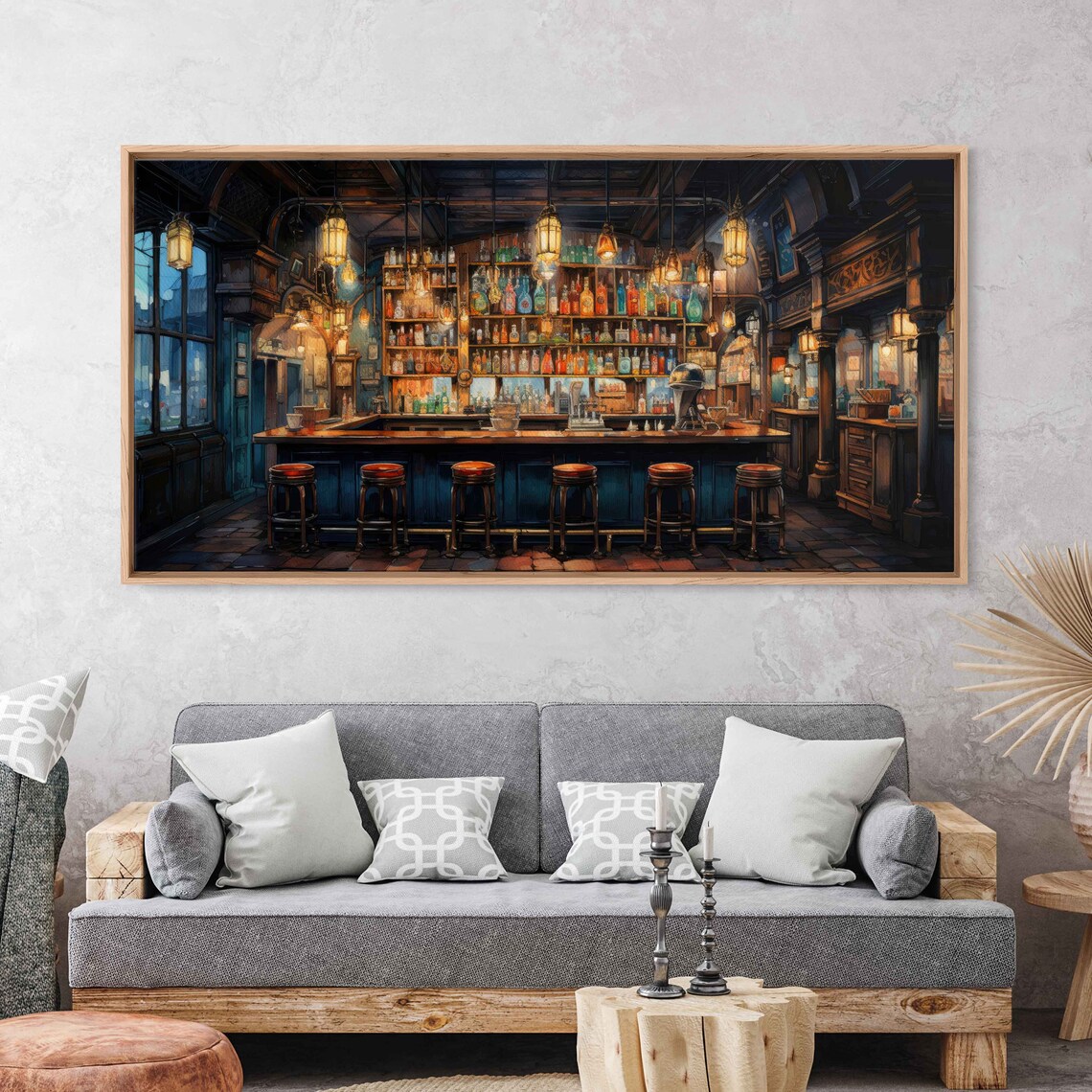 Cozy Watercolor Bar Art, Home Bar Decor, Bar Wall Art, Panoramic ...