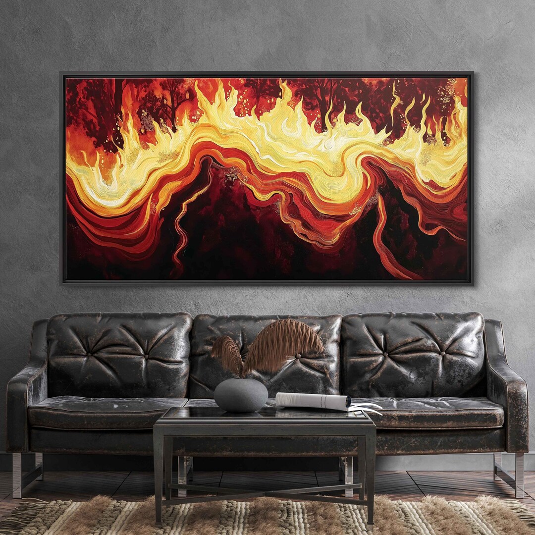 Abstract Forest Fire, Wall Art Canvas Print, Swirling Flames, Metallic ...