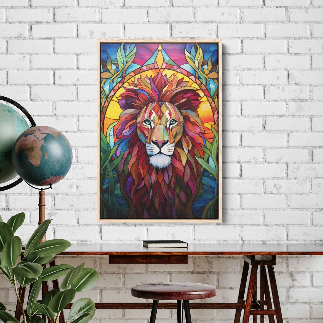 Mosaic Lion Wall Art Canvas Print, Beautiful Vibrant Colors, King of ...
